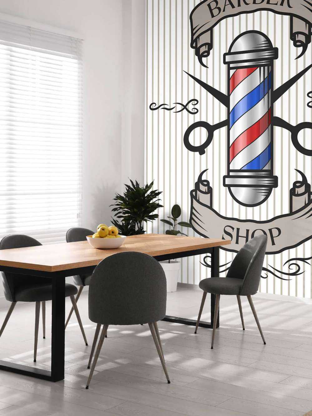 Vintage kapperszaak logo fotobehang - Fotobehang.nl