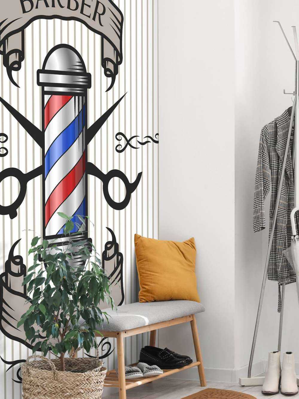 Vintage kapperszaak logo fotobehang - Fotobehang.nl