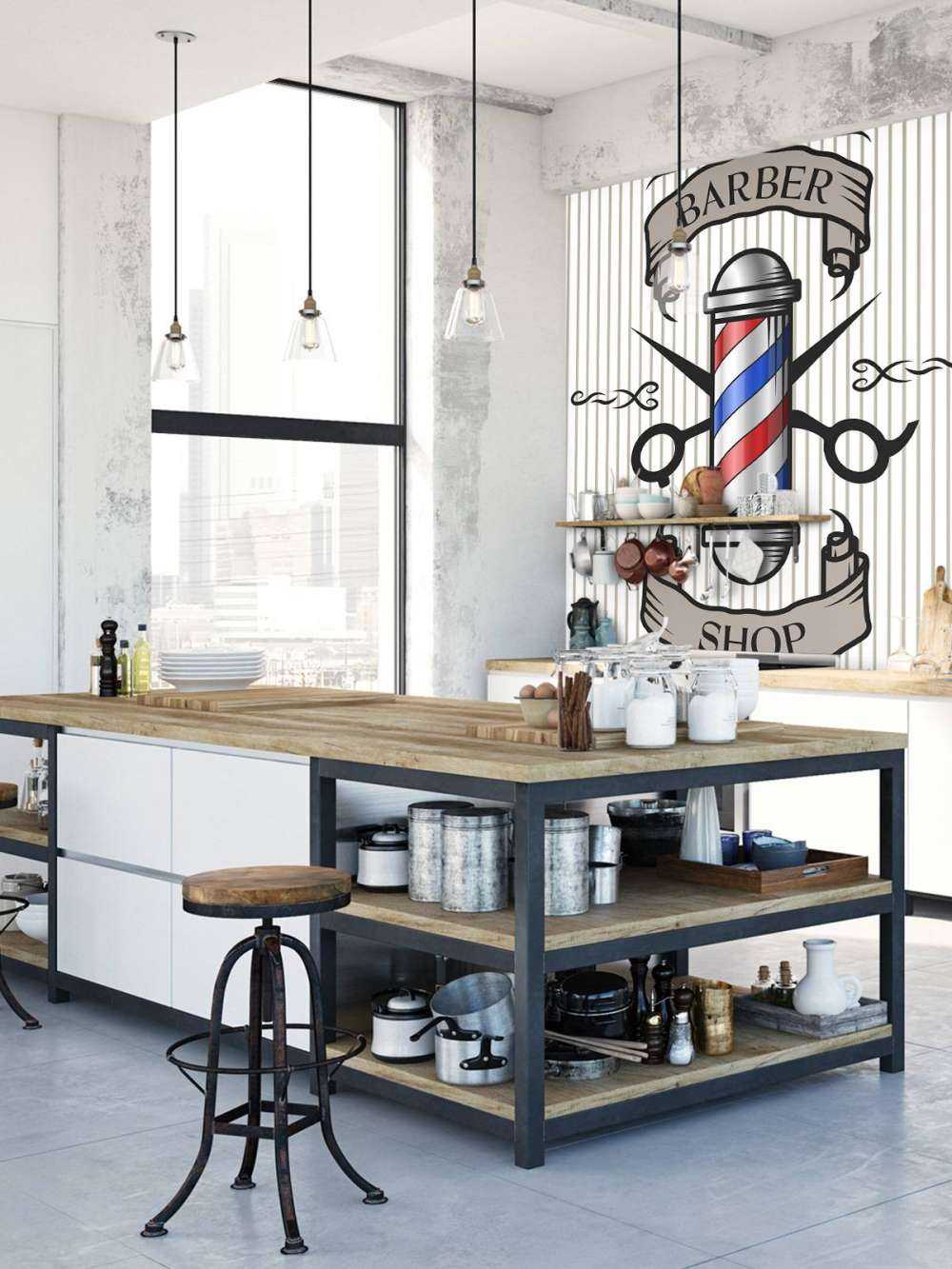 Vintage kapperszaak logo fotobehang - Fotobehang.nl